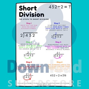 Learning Resource: Short Division Steps Poster - PNG, JPEG, PDF - Etsy