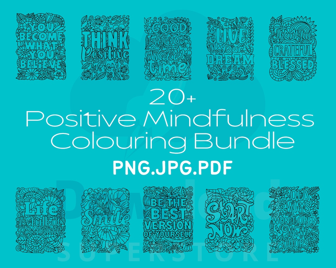 20+ Positive Mindfulness Colouring Bundle - PNG, JPEG, Pdf - Etsy