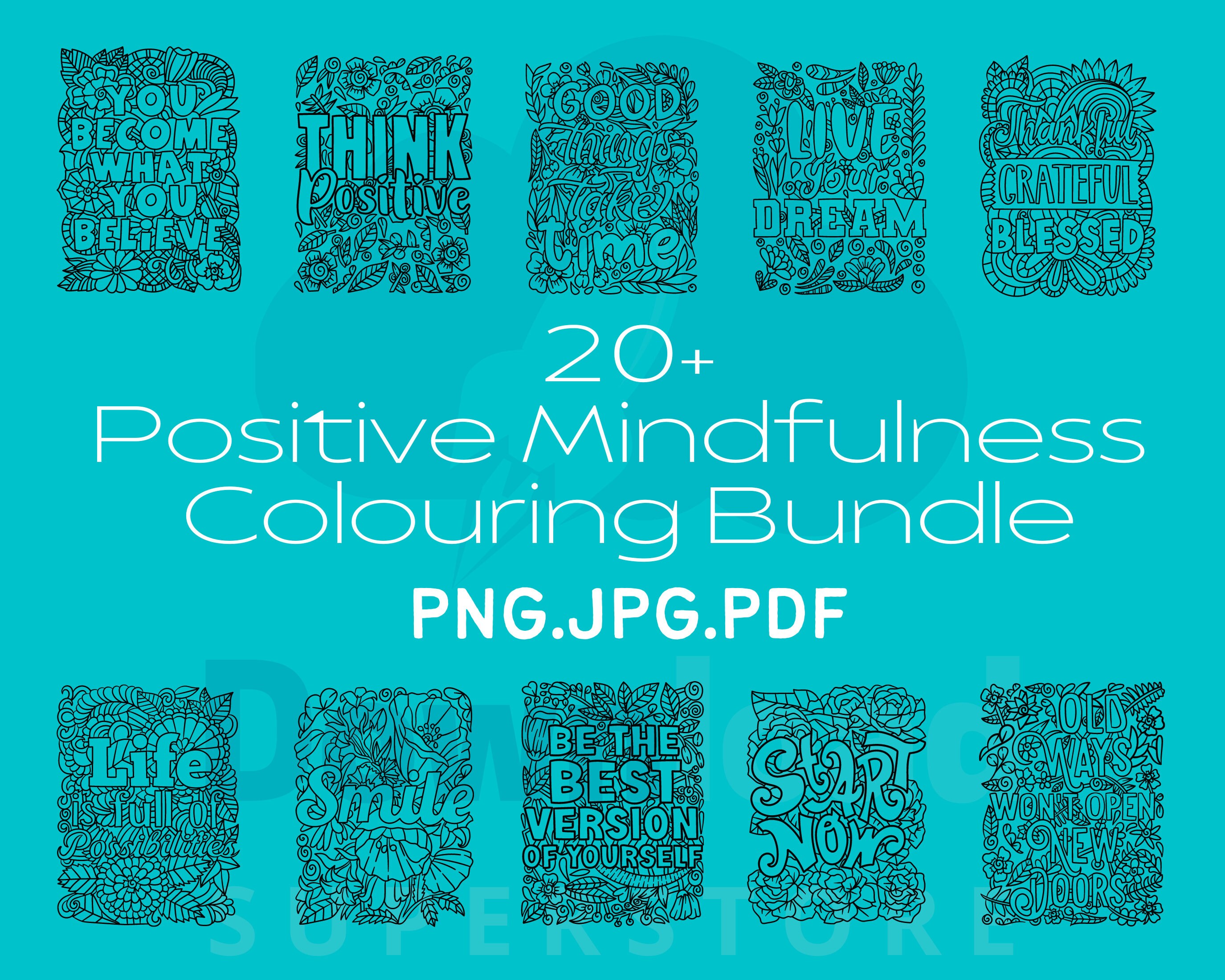 20 Positive Mindfulness Colouring Bundle PNG, JPEG, Pdf - Etsy
