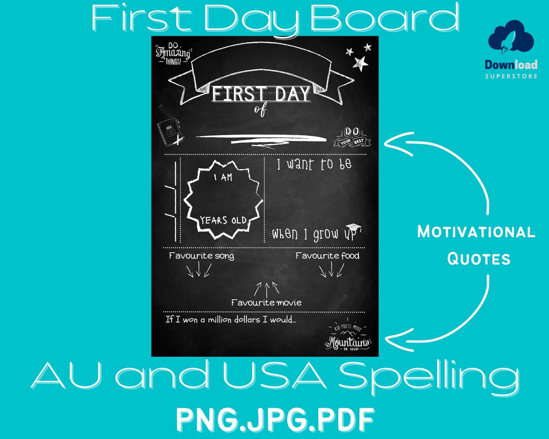 First Day Board - School, Kinder, New Year - PNG, JPEG, PDF - Etsy