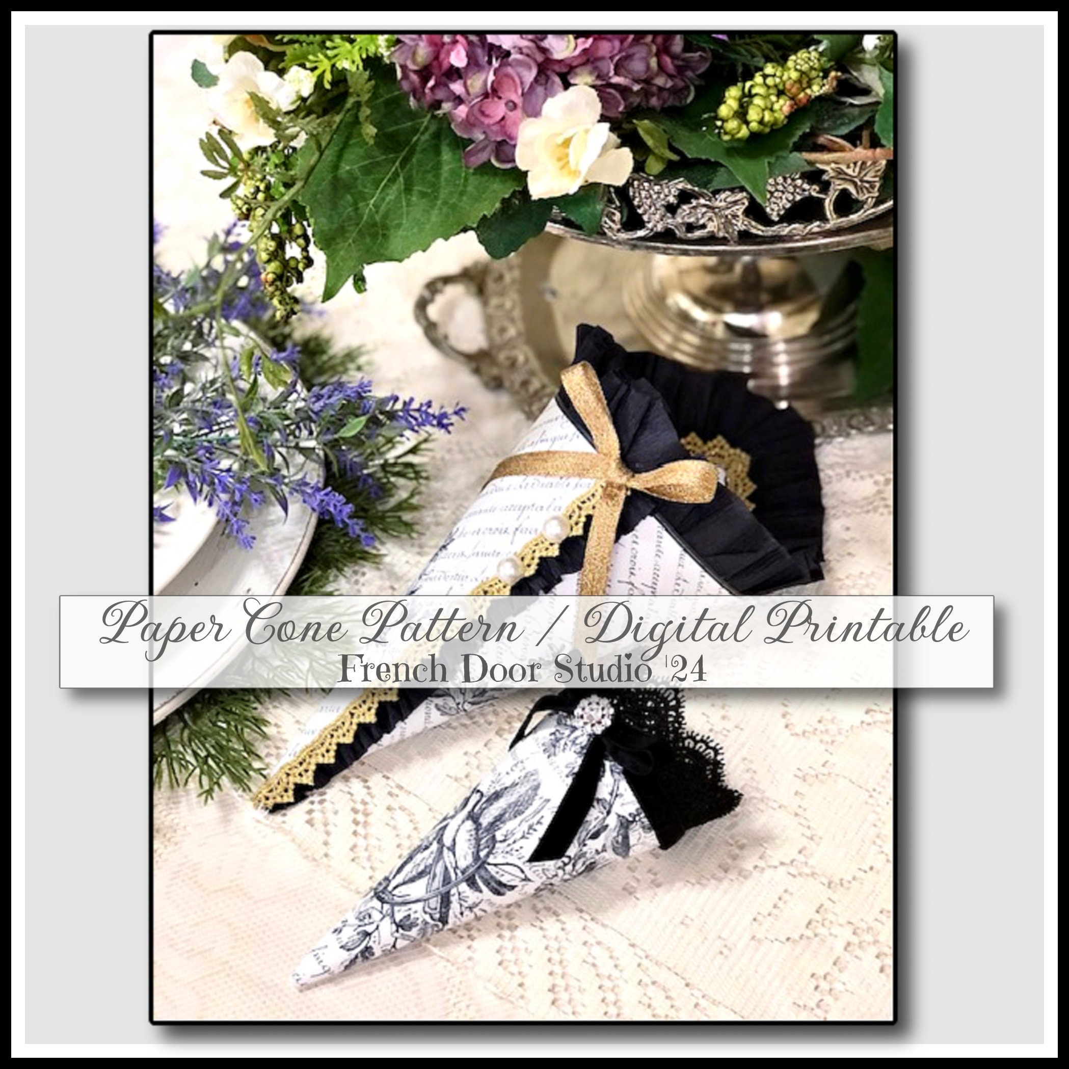 Paper Cone Pattern, Digital Printable, Paper Crafting, , Tussie Mussie, French Paper Design, - Etsy