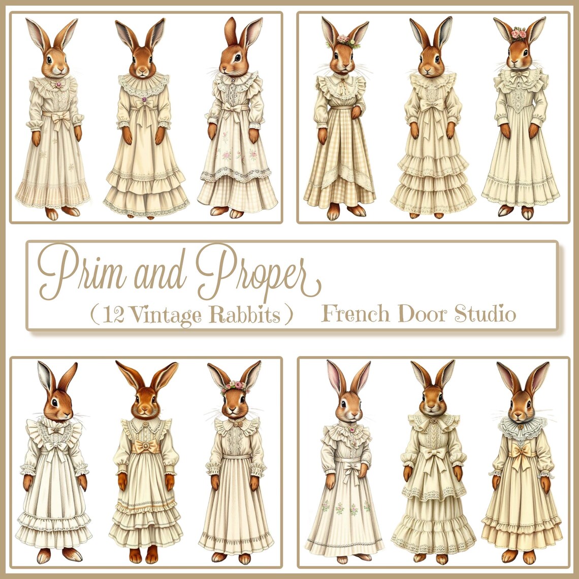 Prim and Proper Vintage Rabbits Digital Images Click on "learn More ...