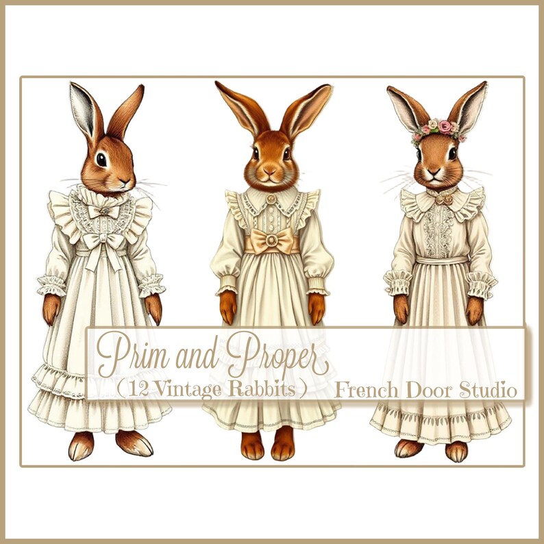 Prim and Proper Vintage Rabbits Digital Images Click on "learn More ...