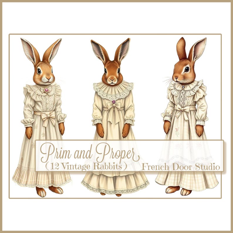Prim and Proper Vintage Rabbits Digital Images Click on "learn More ...