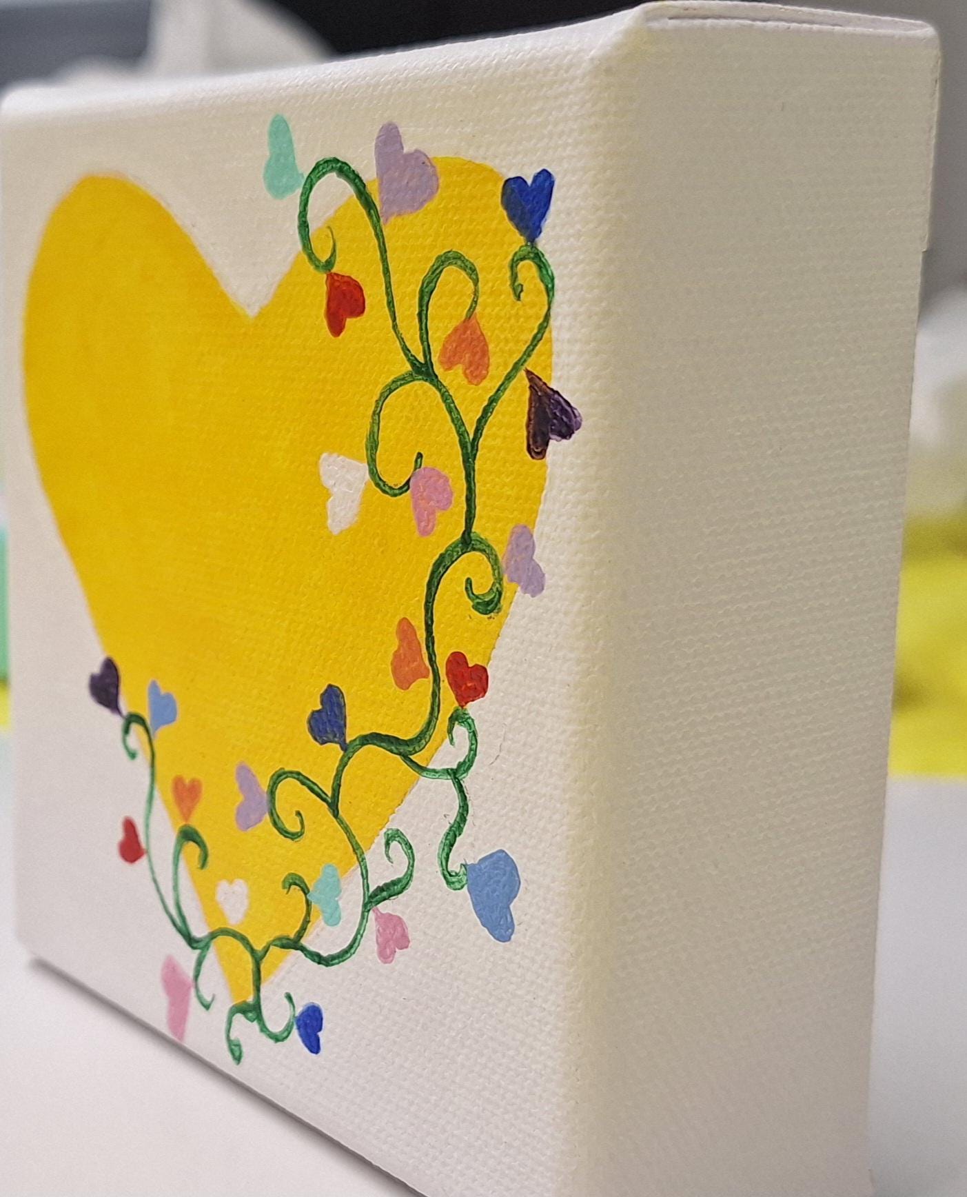 Small Acrylic Heart Art, Bright Heart Painting, Colorful Heart, Wall ...