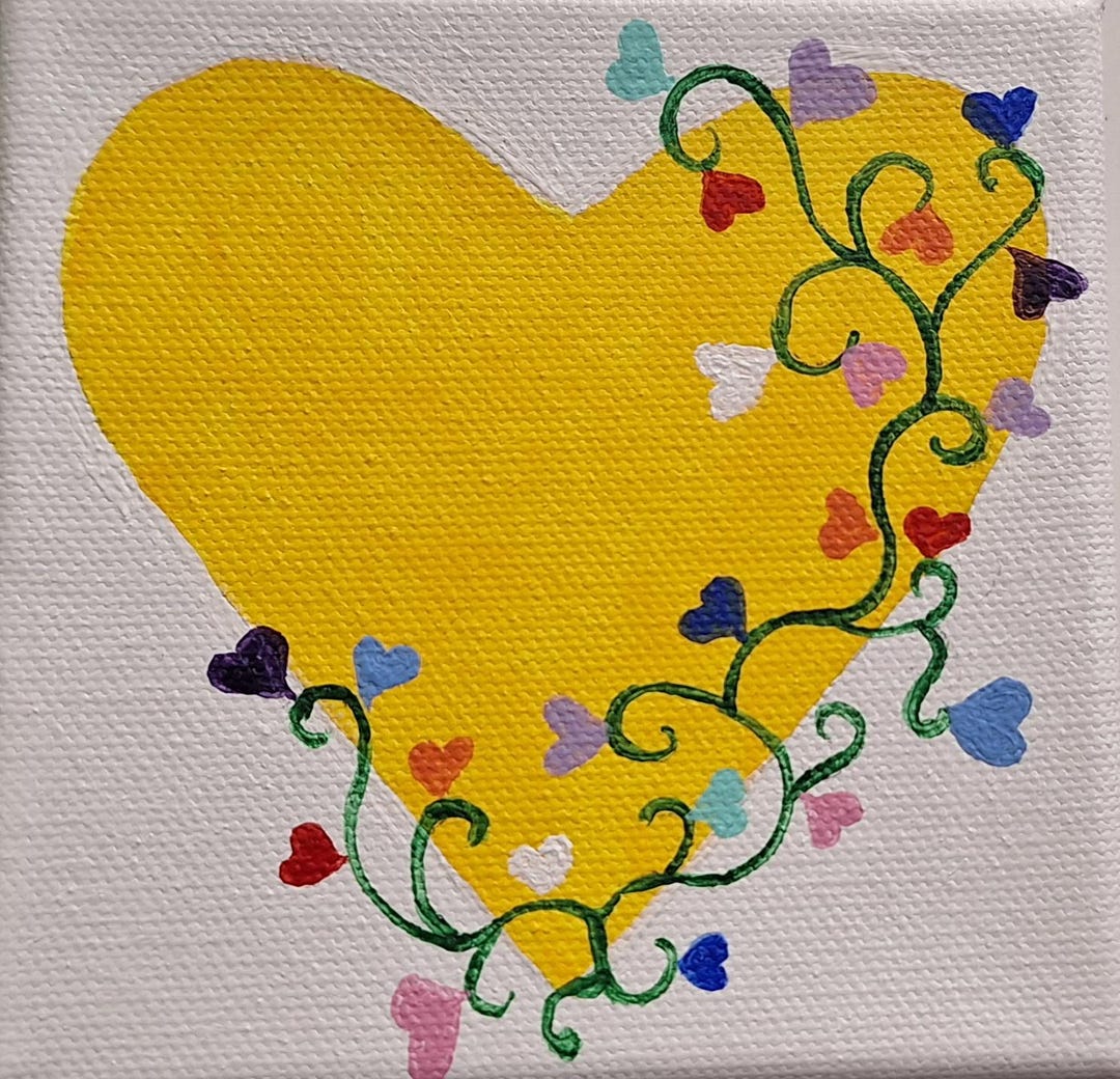 Small Acrylic Heart Art, Bright Heart Painting, Colorful Heart, Wall ...