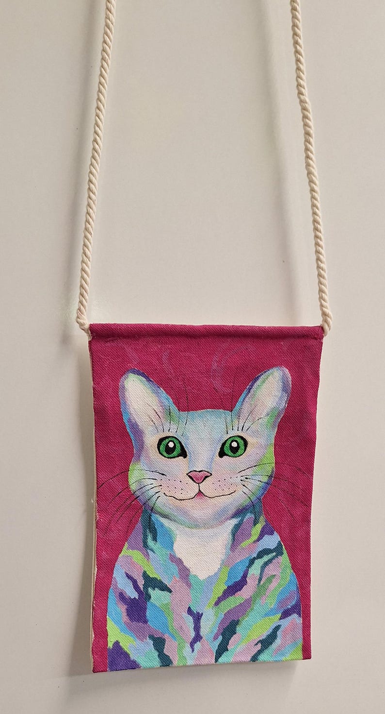 Small Crossbody Bag, Hand-painted Canvas Purse, Original Cat Design ...