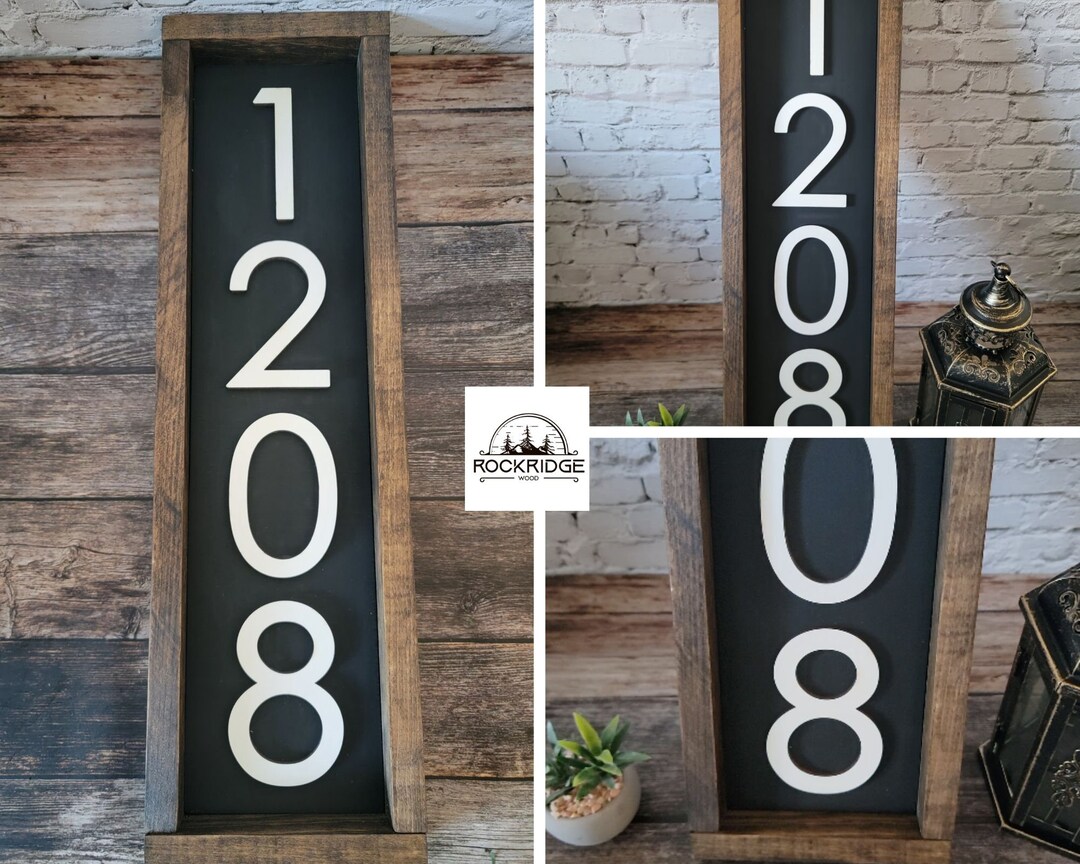 Vertical Address House Number Wood Sign, Wood Address Number Sign ...