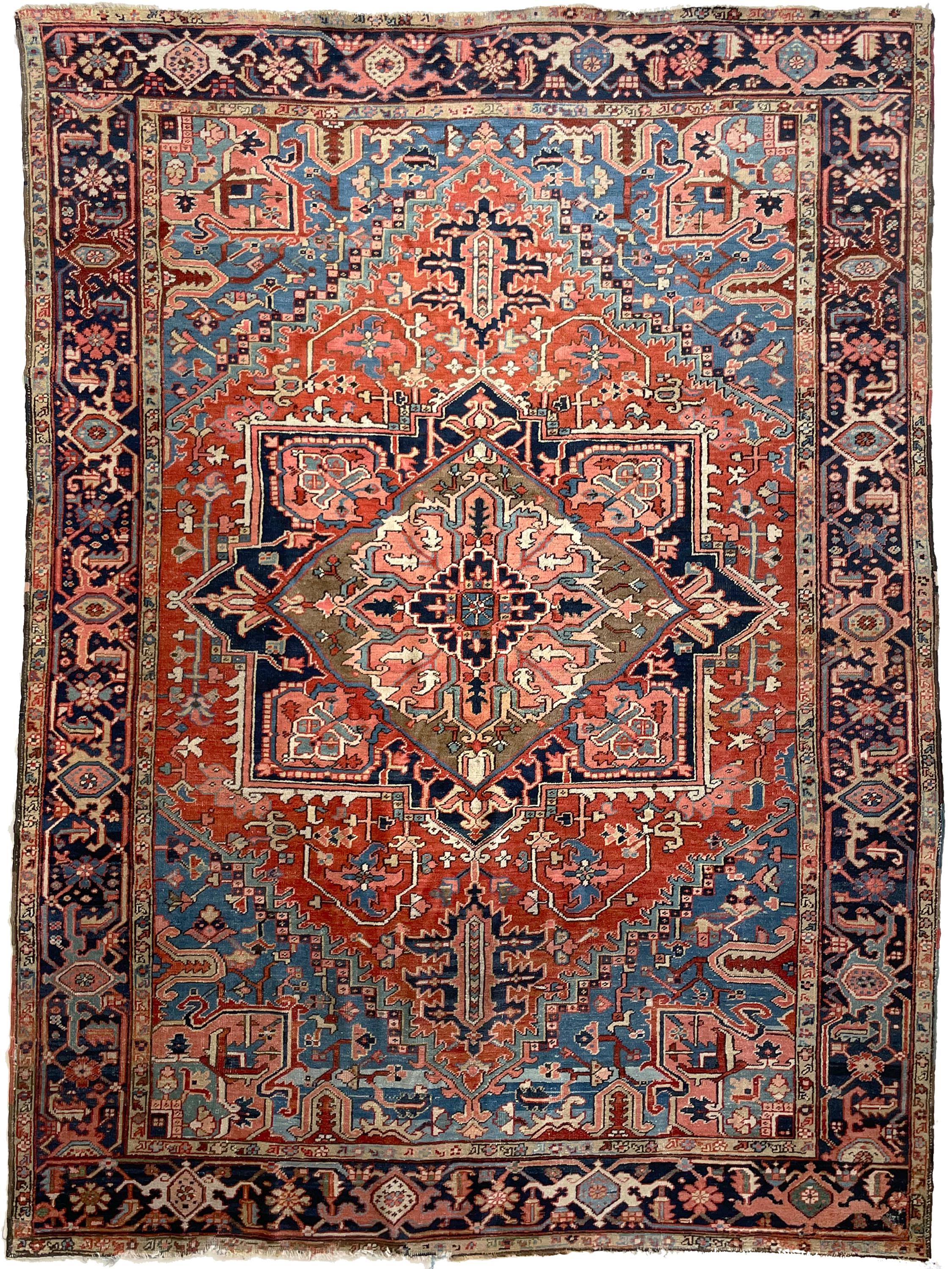 WALNUT MEDALLION Antique Tribal Carpet | Gorgeous River Blues, Salmon ...