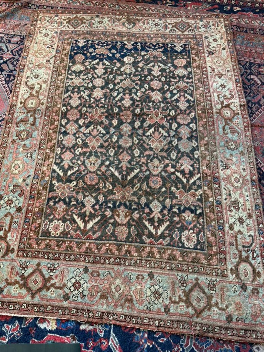 SEAFOAM Border With Lattice Field | Antique Tribal With Shifting Dyes ...
