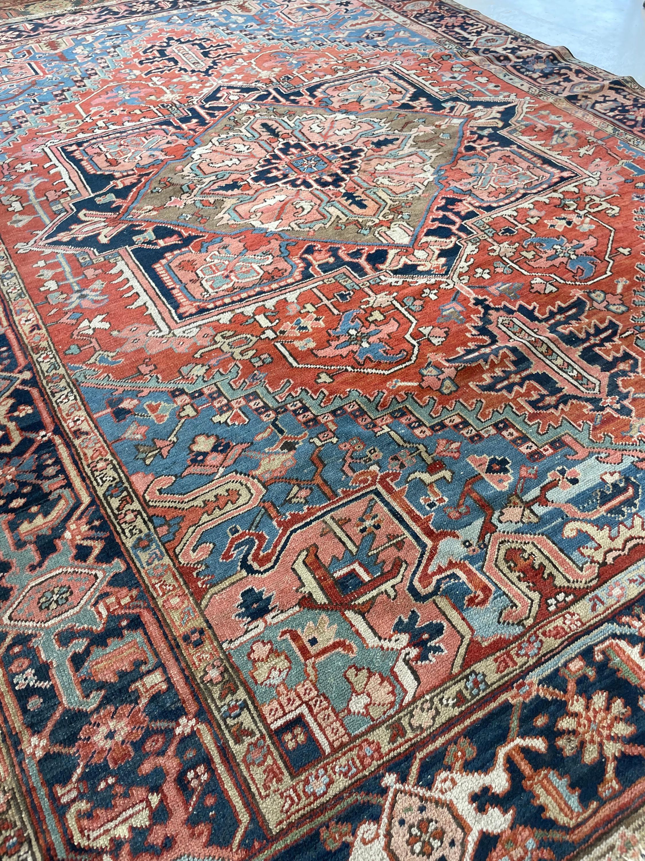 WALNUT MEDALLION Antique Tribal Carpet | Gorgeous River Blues, Salmon ...