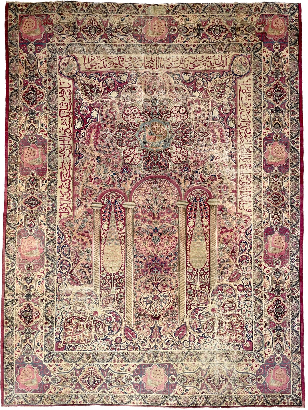 COLLECTOR'S ROYAL PEACOCK Antique Carpet | Duel Cypress Tree of Life ...
