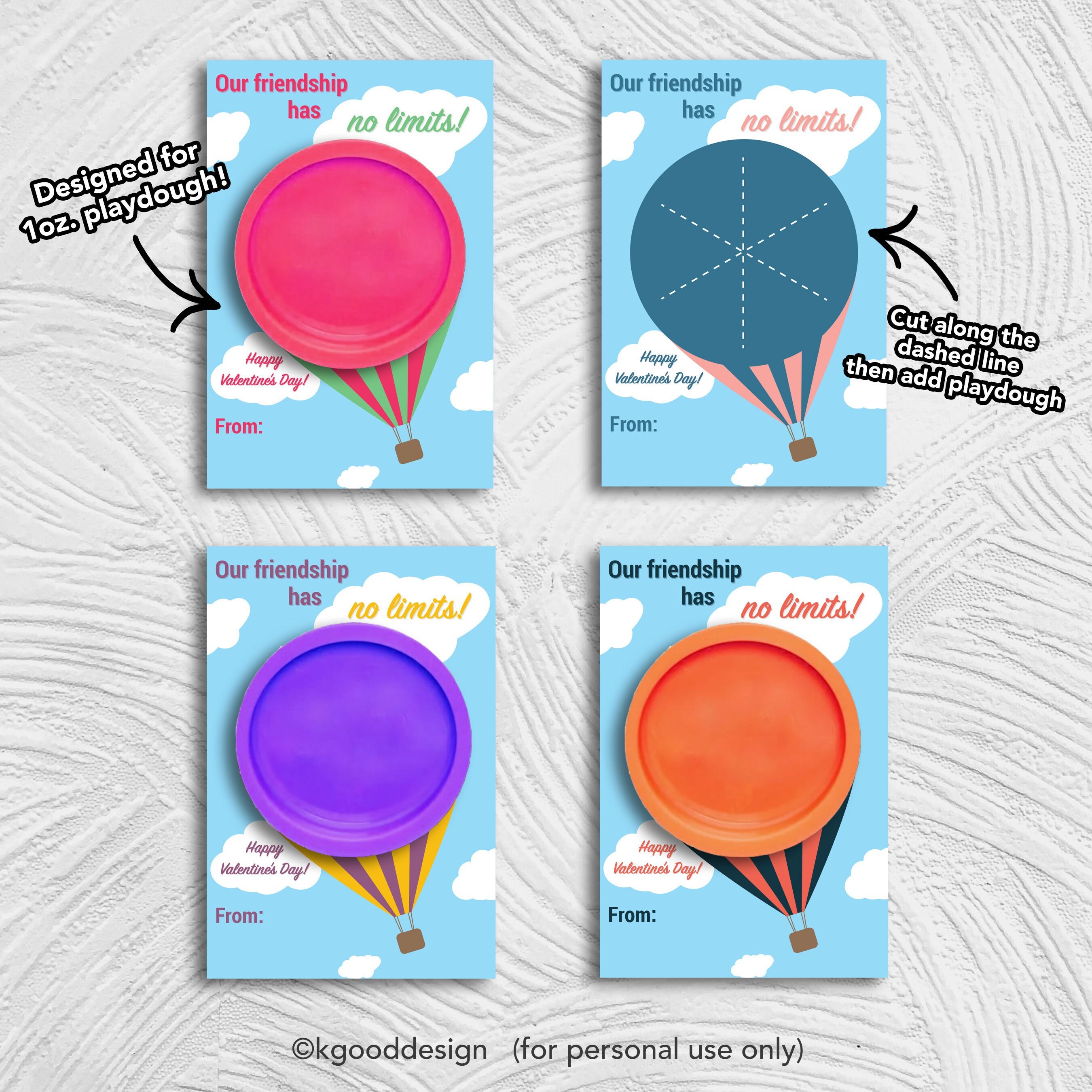 Printable Hot Air Balloon Playdough Valentine's Day Card | Instant ...