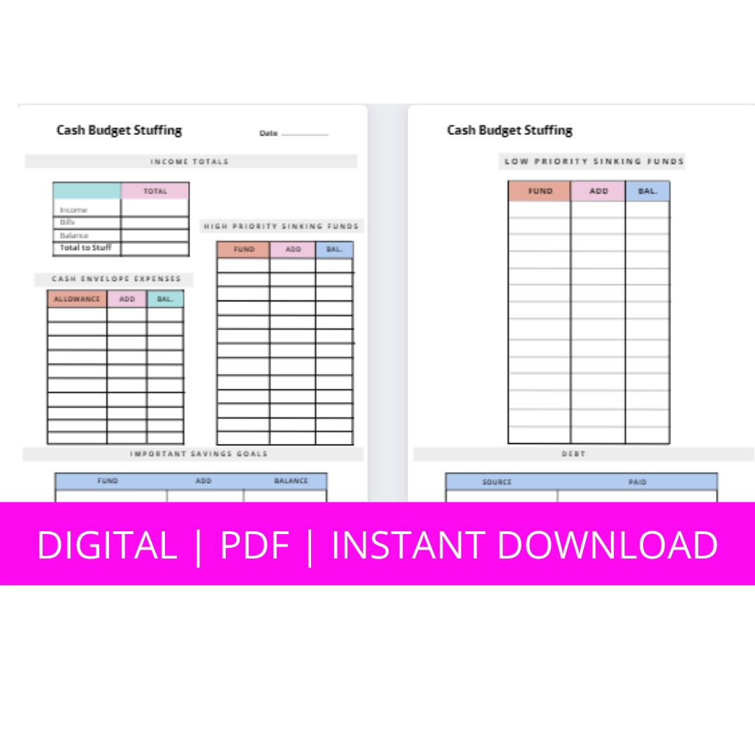 Cash Stuffing Worksheet, Cash Envelope Stuffing Spreadsheet, Cash ...