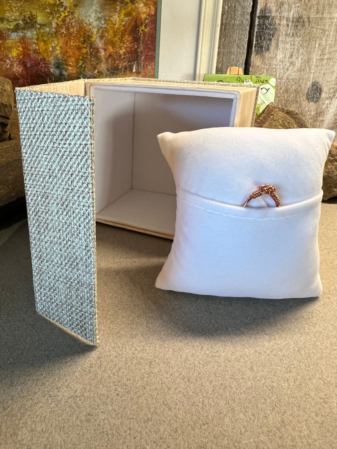 Wood Look and Burlap Bracelet and Watch Box, Pillow Pocket for Ring ...