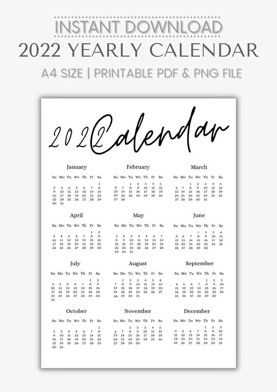 2022 Yearly Desktop Calendar