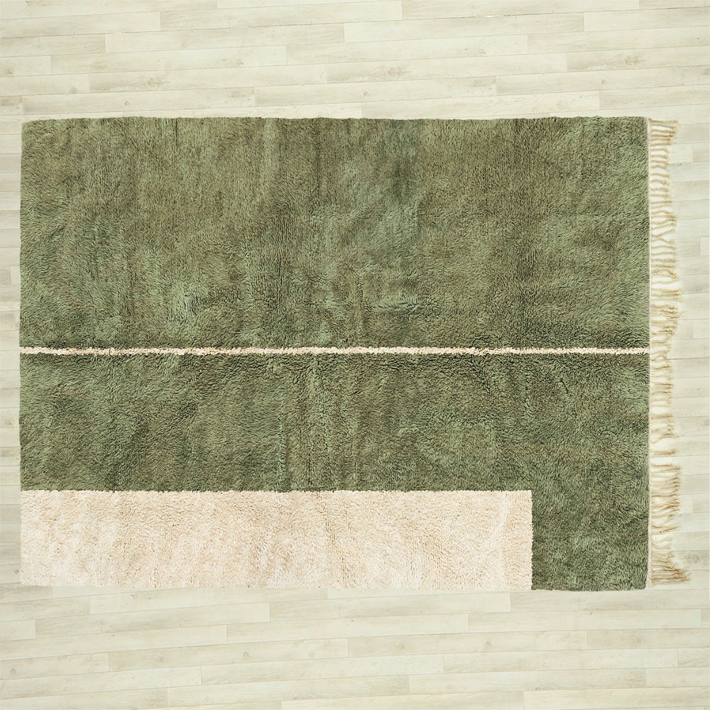 Green Abstract Rug With Mid Century Modern Rug Pattern Handmade of ...