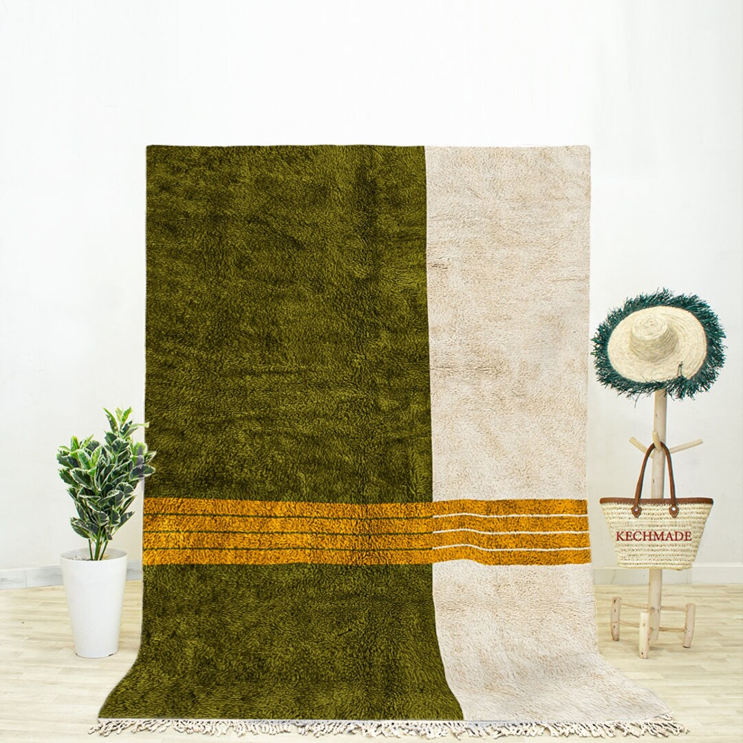 Moroccan Green Rug - Beni Ourain Rug - Green Abstract Rug ...