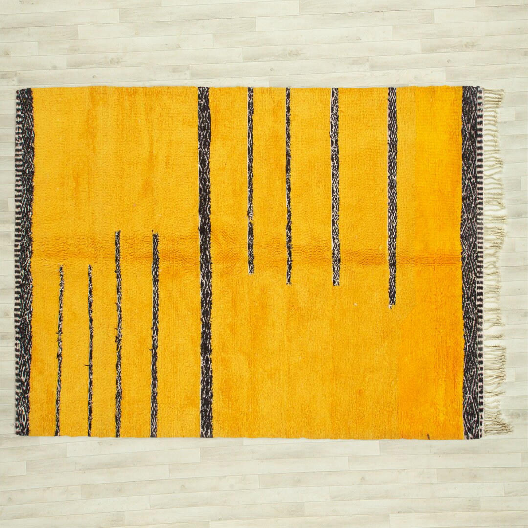 Handwoven Yellow Moroccan Rug Traditional Yellow Berber Rug With Unique ...