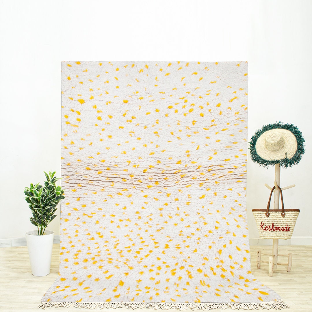 Yellow Polka Rug | Yellow Moroccan Shag Rug | Yellow Berber Rug ...