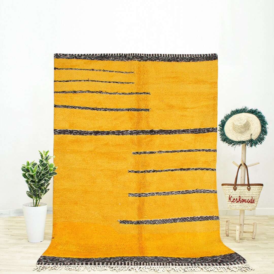 Handwoven Yellow Moroccan Rug - Traditional Yellow Berber Rug With ...