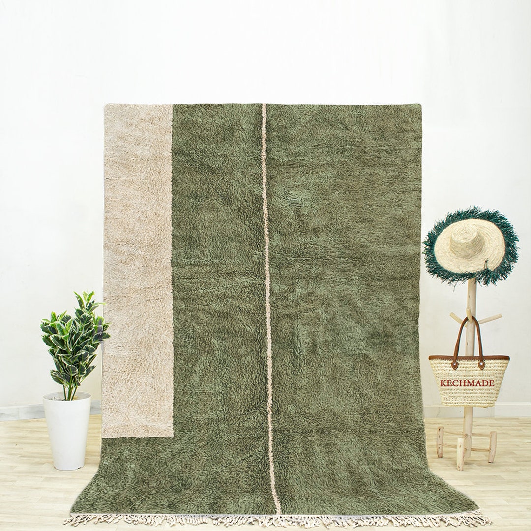 Green Abstract Rug With Mid Century Modern Rug Pattern Handmade of ...