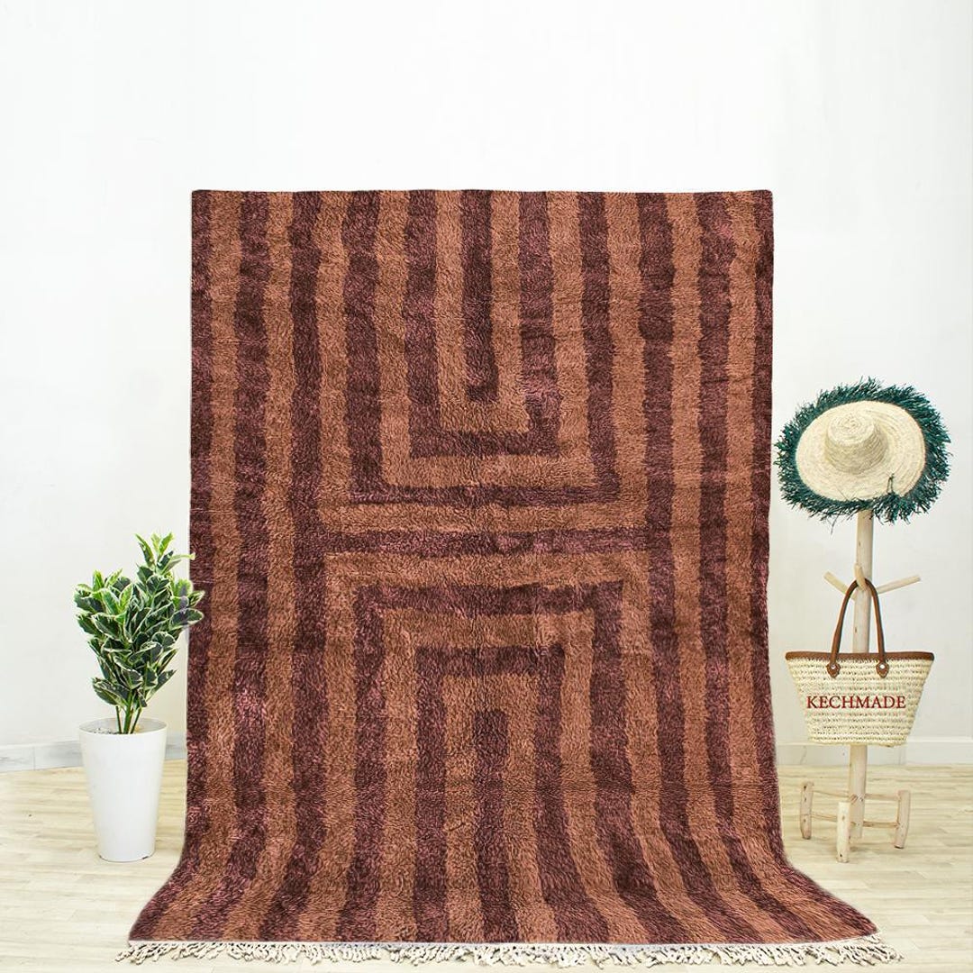 Handwoven Brown Abstract Rug is a Brown Moroccan Rug Made in the Beni ...