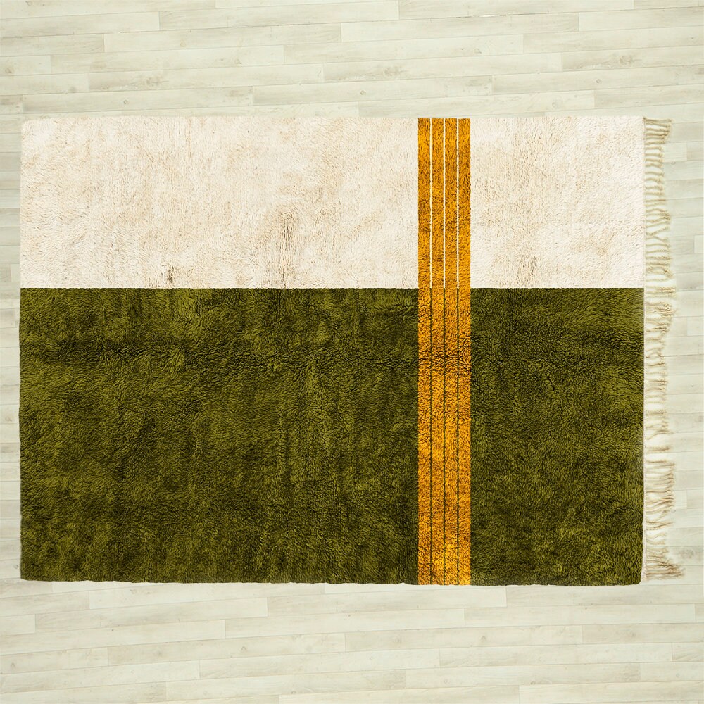 Moroccan Green Rug Beni Ourain Rug Green Abstract Rug Contemporary Rug ...