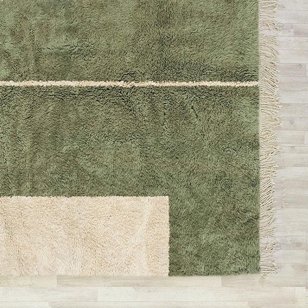 Green Abstract Rug With Mid Century Modern Rug Pattern Handmade of ...