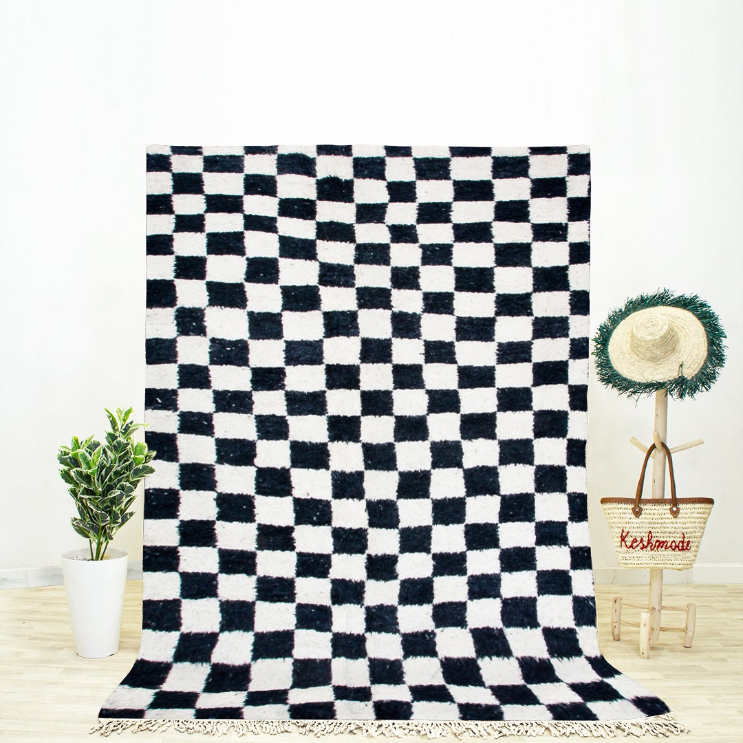 Black and White Checkered Rug Moroccan Checkered Rug White and Black ...