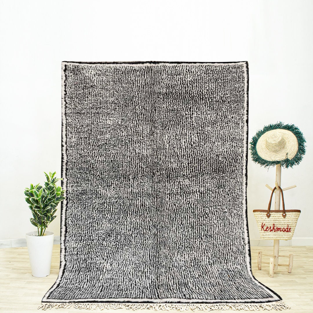Moroccan Rug, Black Moroccan Berber Rug, Handmade Rug, Area Rug 8x10 ...