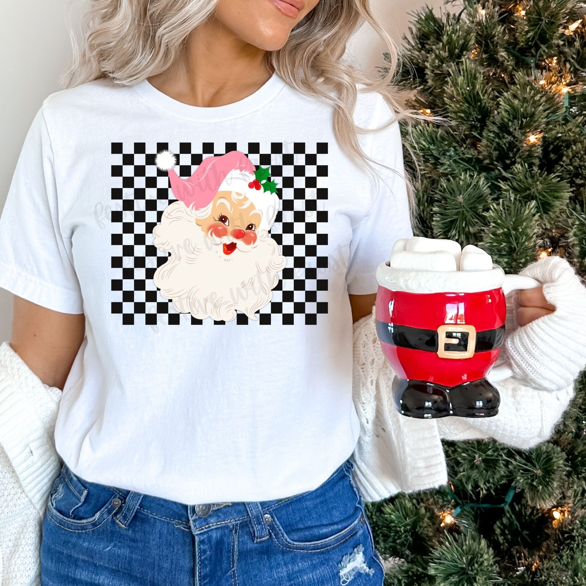 Checkered Pink Santa 300 Dpi PNG Pinkmas Pink Christmas - Etsy