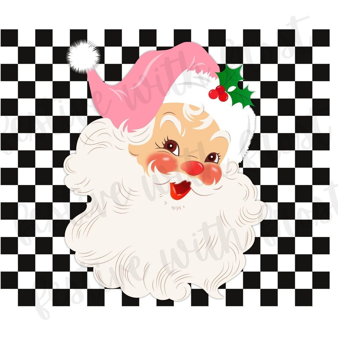 Retro Pink Santa Clipart: Checkered Christmas Graphic (PNG) - Etsy