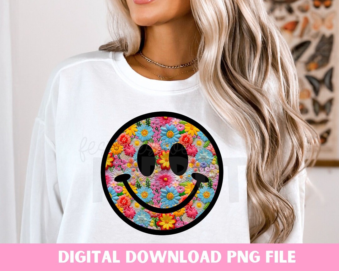 Retro Flower Smiley Face Png Clipart for Sweatshirt Design Preppy ...