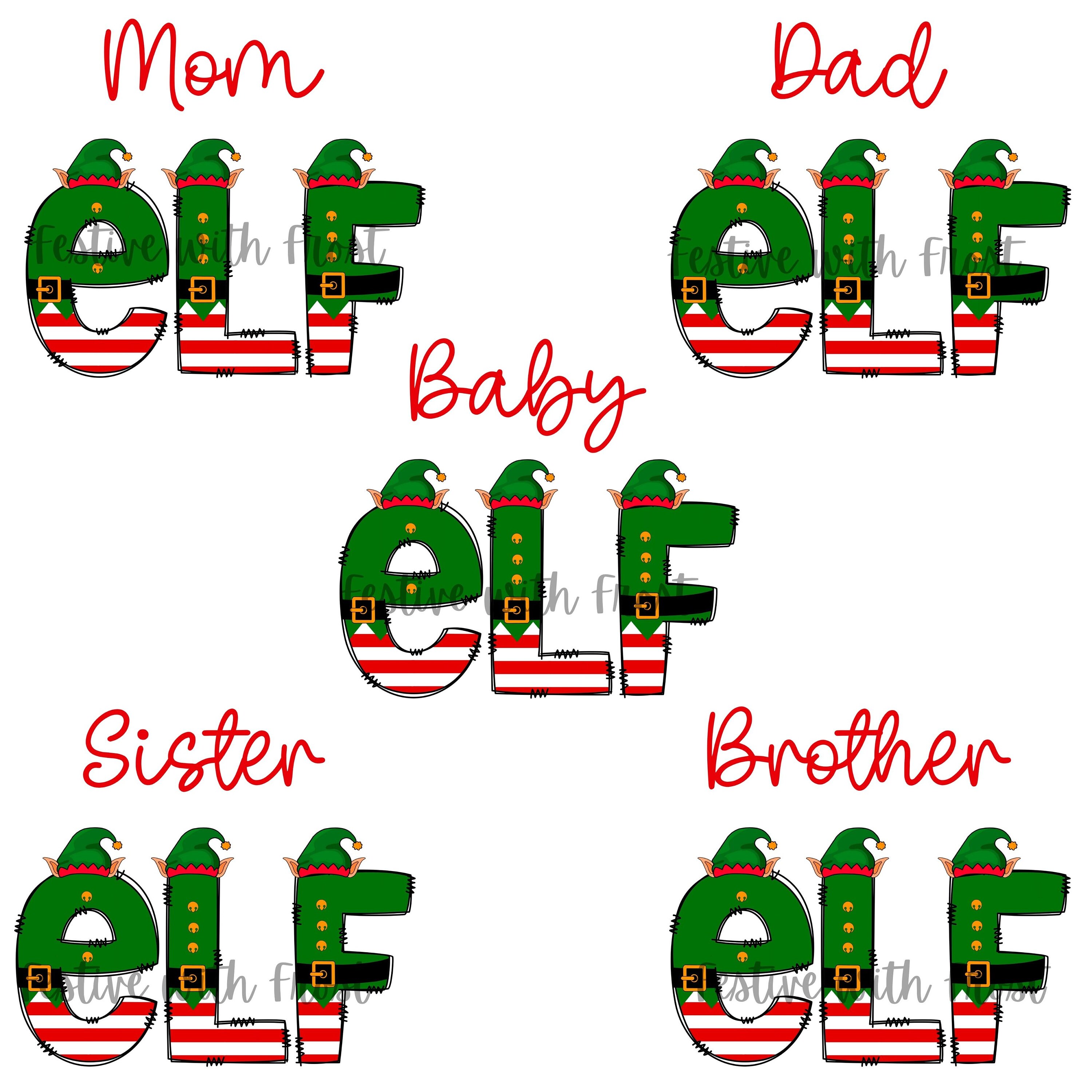 5 Family Elf Pngs, Mom Elf, Dad Elf, Sister Elf, Brother Elf, Baby Elf ...