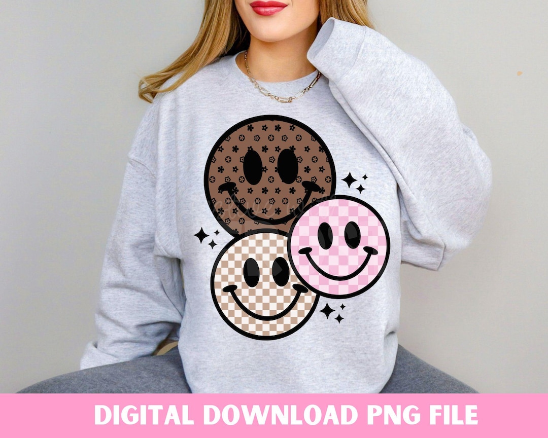 Retro Checkered Smiley Face PNG: Groovy Boho Clipart (digital Download ...