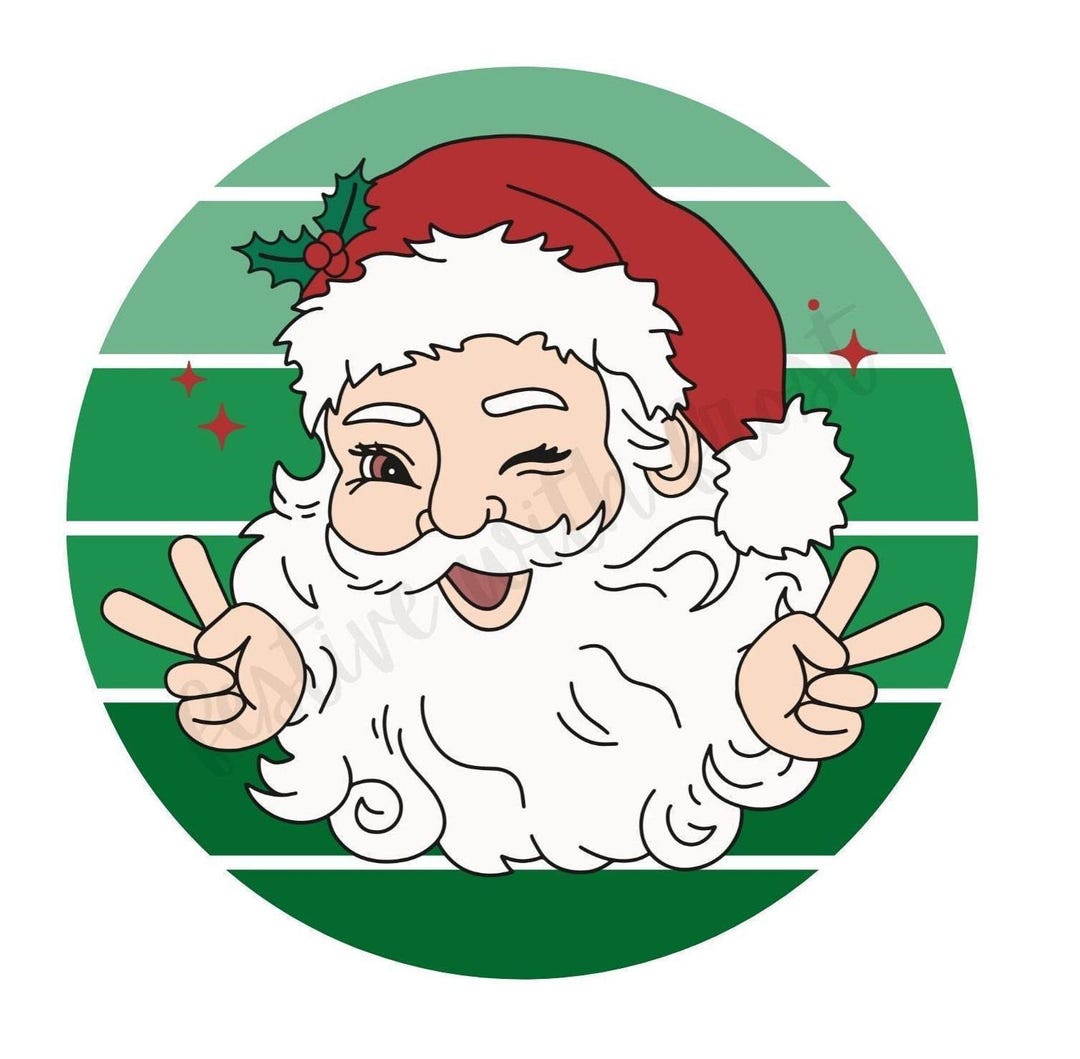 Retro Green Circle Peace Santa PNG | Digital Download | Christmas ...