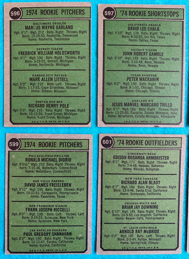 Set of 1974 Topps Rookie Cards 1974 Topps Rookie Pitchers, Shortstops ...