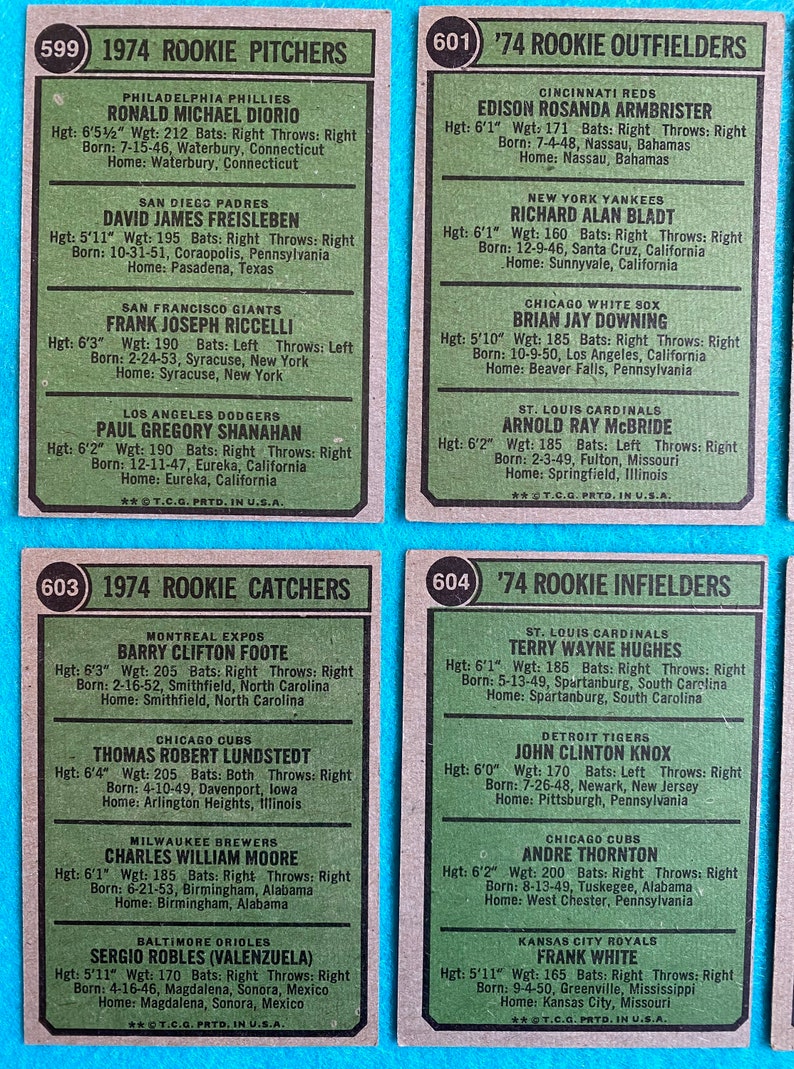 Set of 1974 Topps Rookie Cards 1974 Topps Rookie Pitchers, Shortstops ...