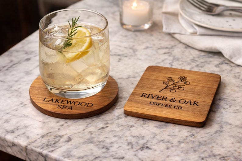 Custom Logo Wooden Coasters, Bulk Engraved Coasters for Business ...