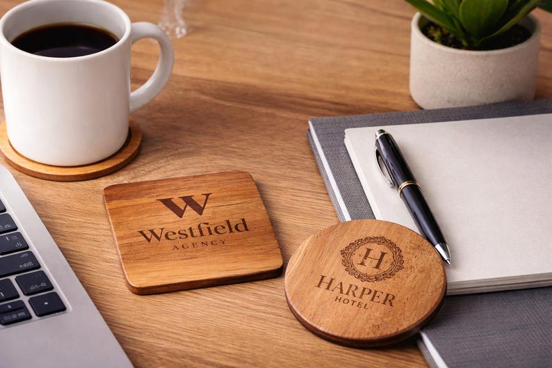 Custom Logo Wooden Coasters, Bulk Engraved Coasters for Business ...