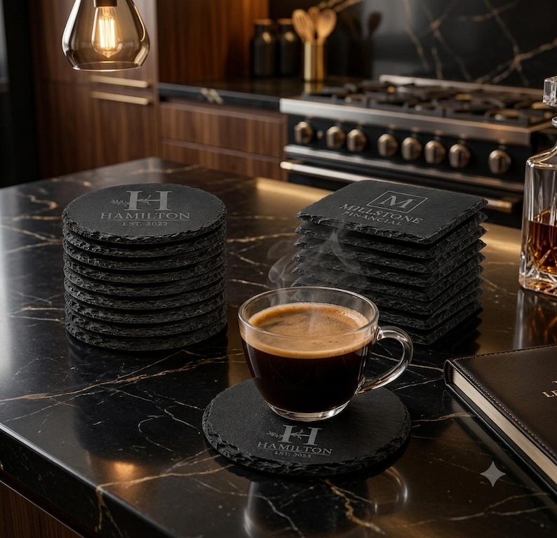 Custom Logo Slate Coasters | Engraved Corporate Gift Coasters | Bulk ...