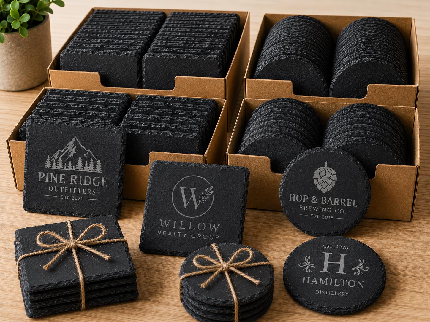 Custom Logo Slate Coasters | Engraved Corporate Gift Coasters | Bulk ...