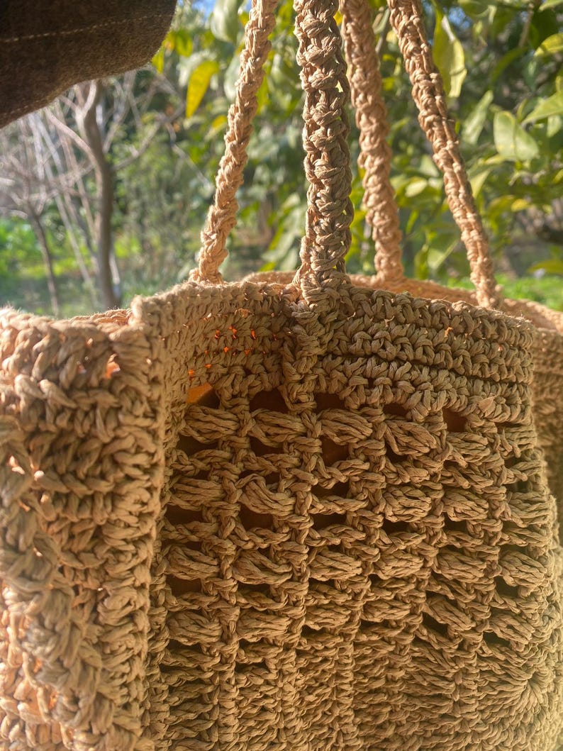 Handmade Paper Yarn Bag Large Crochet Tote Bag Paper Rope Bag Summer ...
