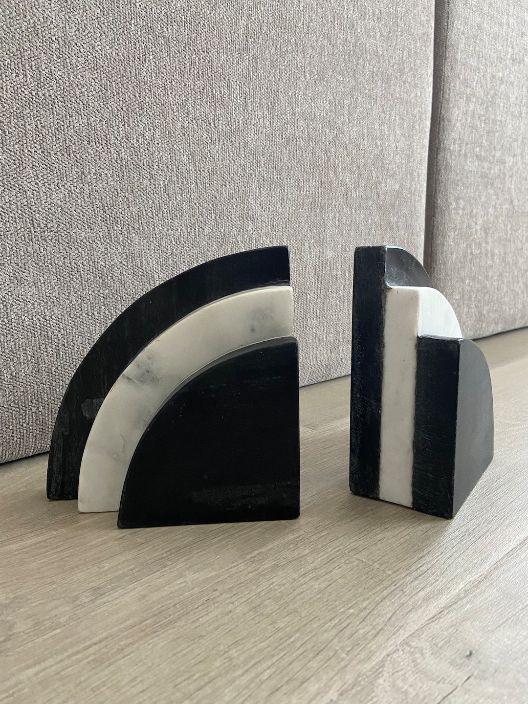 2-piece Art Deco Black White Stacked Marble Bookend,vintage Pre-loved ...