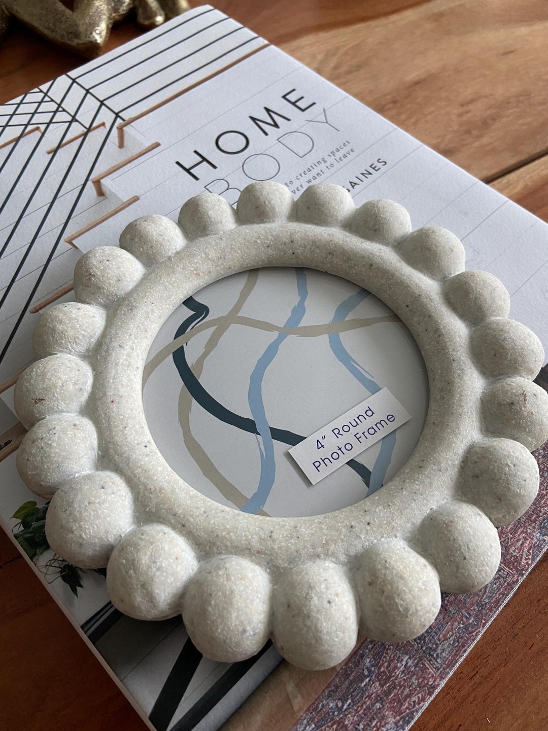 Round Oatmeal Beaded 4x4 Picture Frame,unique Round 4x4 Bookcase ...