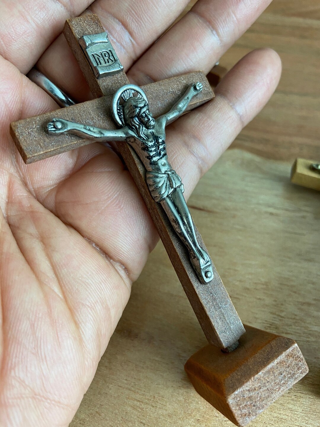 Vintage Handcrafted Wooden Crucifix,small Size Tabletop Wooden Cross ...