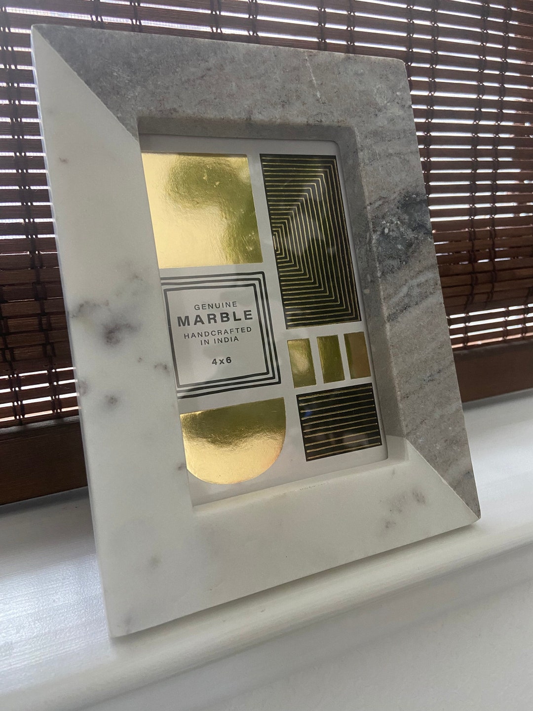 Genuine Marble 4x6 White-gray Dual Color Tabletop Picture Frame,elegant ...