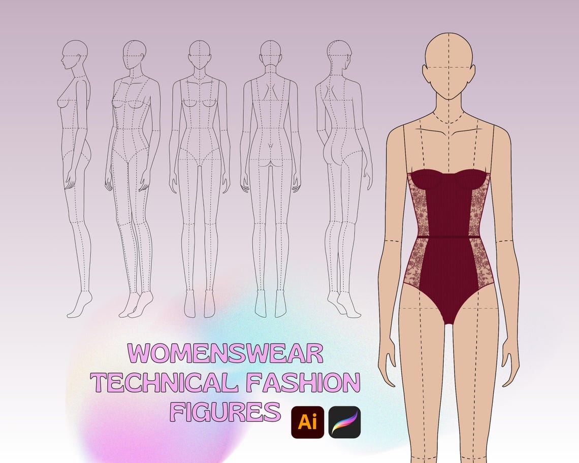 Womenswear Technical Fashion Figures | Fashion Figure Editable Vector ...
