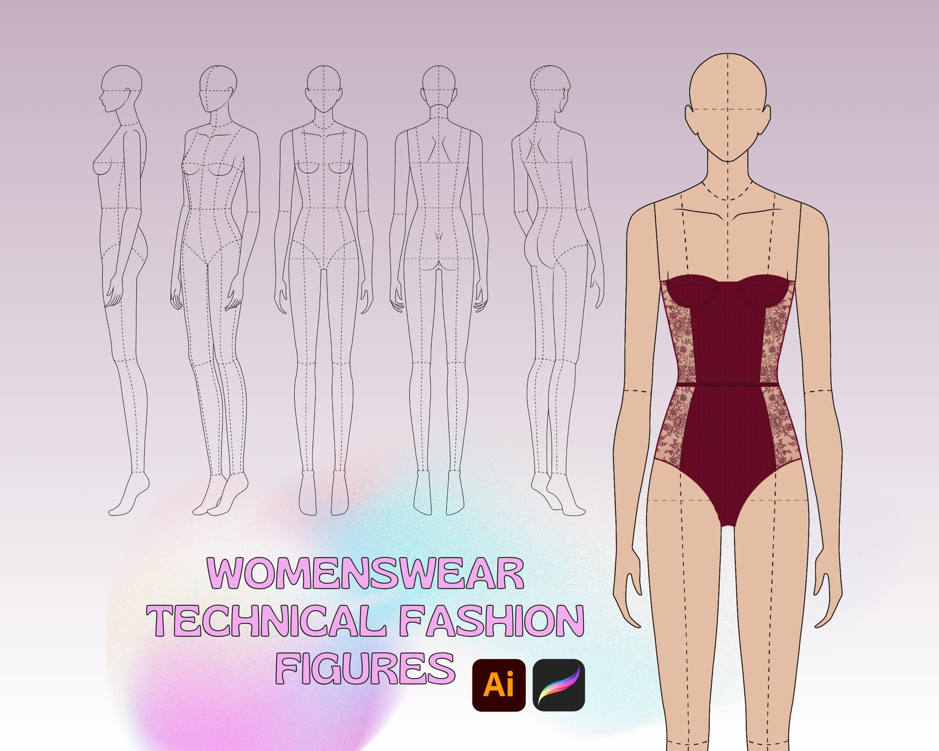 Womenswear Technical Fashion Figures | Fashion Figure Editable Vector ...